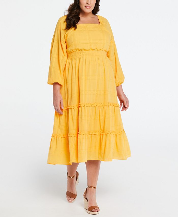 ELLA Rafaella Plus Size Cotton Square Neck Puff Sleeve Dress - Macy's