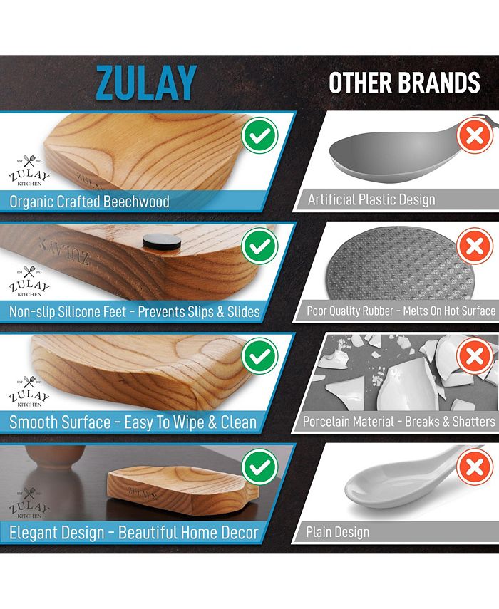 Zulay Kitchen Wood Spoon Rest For Kitchen - Smooth Wooden Spoon Holder ...