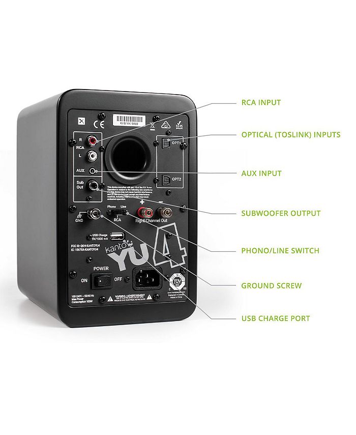 Kanto YU4 Powered Bookshelf Speakers with Built-In Bluetooth - Pair ...