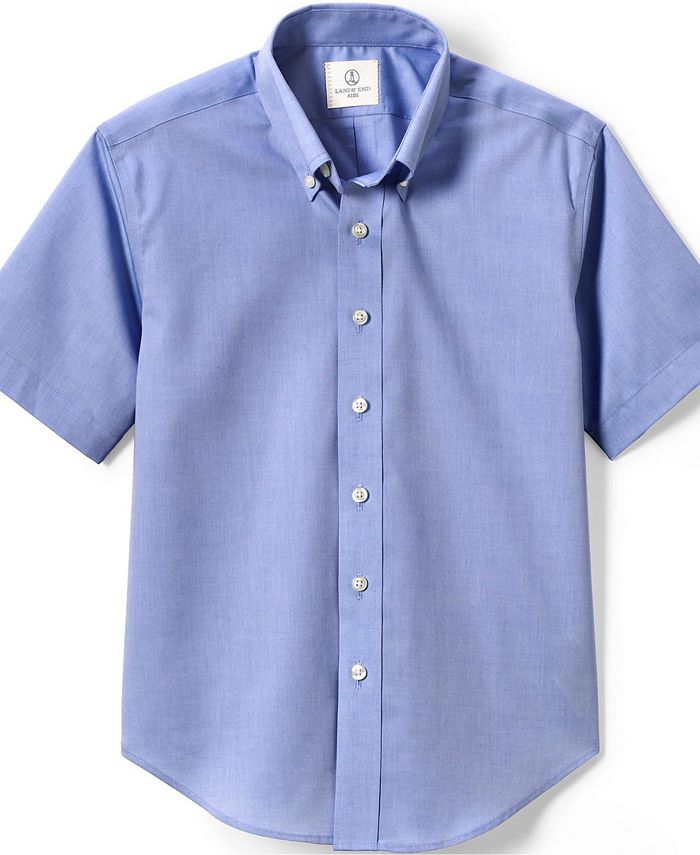 Lands' End Little Boys Short Sleeve No Iron Pinpoint Dress Shirt - Macy's