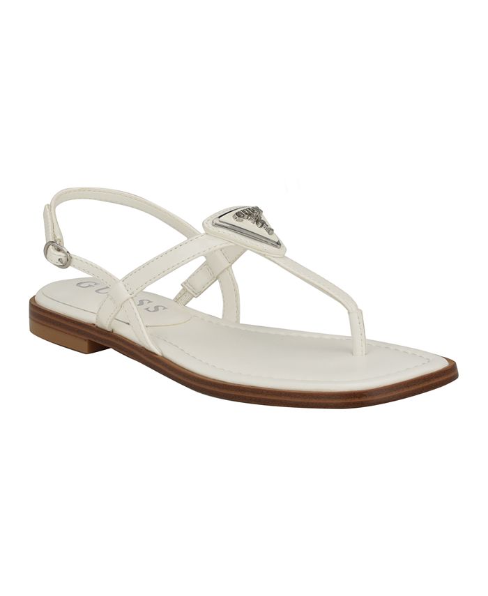 GUESS Women's Rainey Logo Sqaure Toe T-Strap Flat Sandals - Macy's