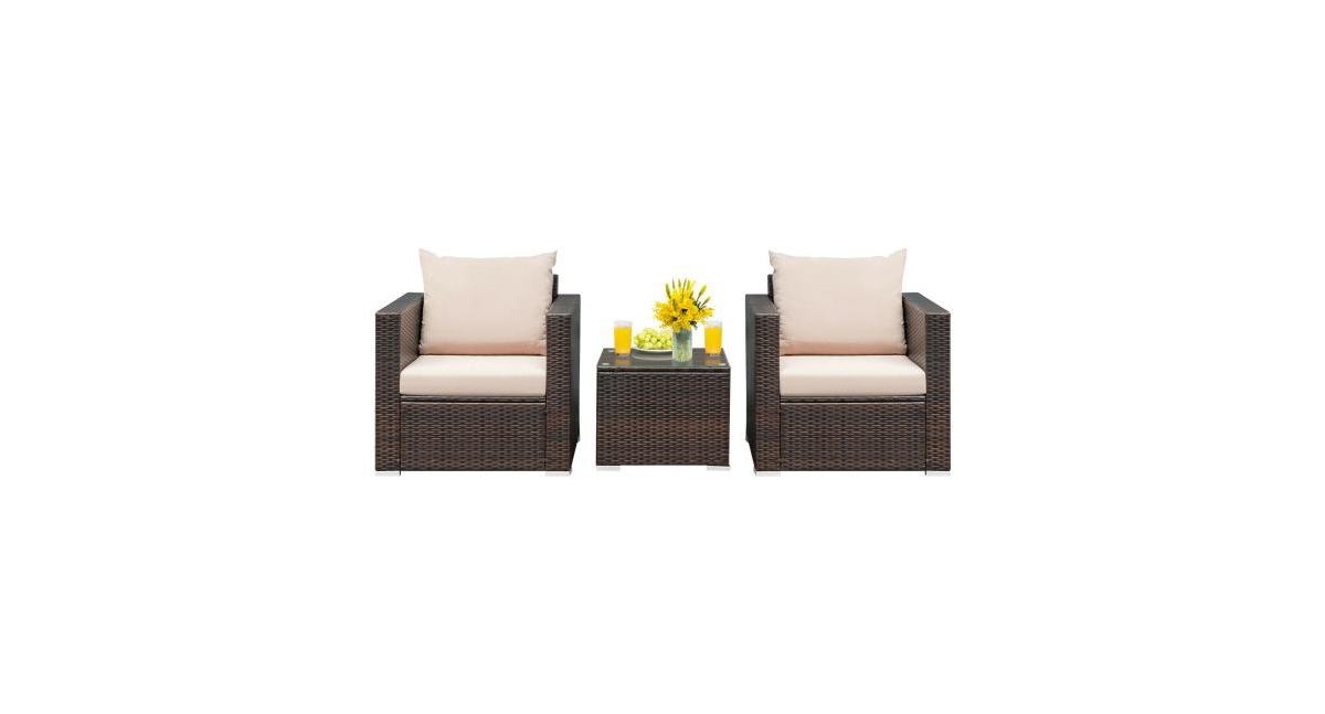 Click here for Slickblue 3 Pcs Patio Conversation Rattan Furnitur... prices