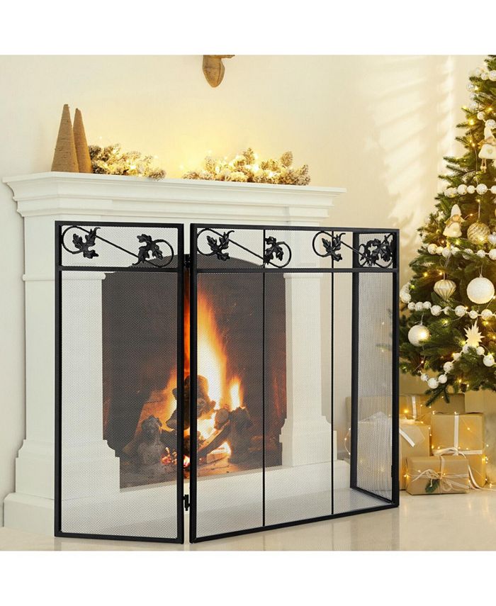 Slickblue 3-Panel Fireplace Screen Decor Cover with Exquisite Pattern ...