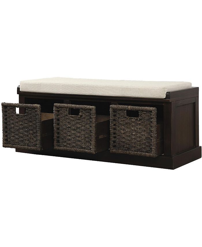 Simplie Fun Rustic Storage Bench With 3 Removable Classic Rattan Basket ...