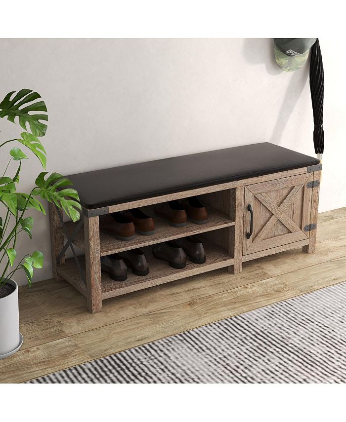Simplie Fun Modern Farmhouse Shoes Bench With Seat Cushion, Wood - Macy's