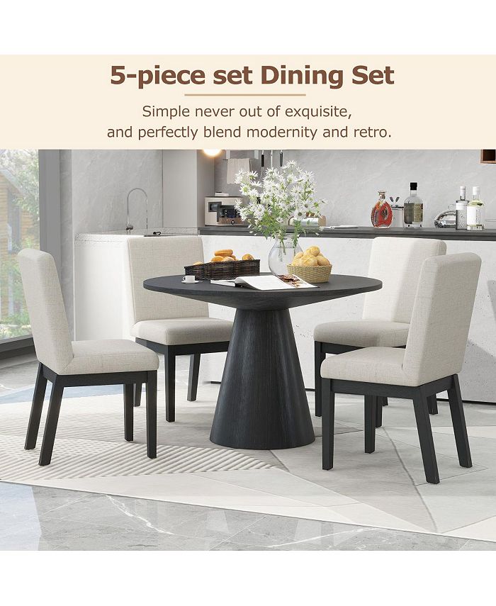Simplie Fun 5 Piece Dining Set Retro Round Table With 4 Upholstered ...