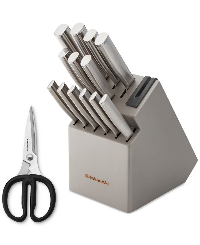 KitchenAid Gourmet 15-Pc, Japanese Steel Knife & Sharpener Block Set ...
