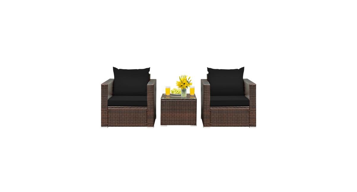 Click here for Slickblue 3 Pcs Patio Conversation Rattan Furnitur... prices