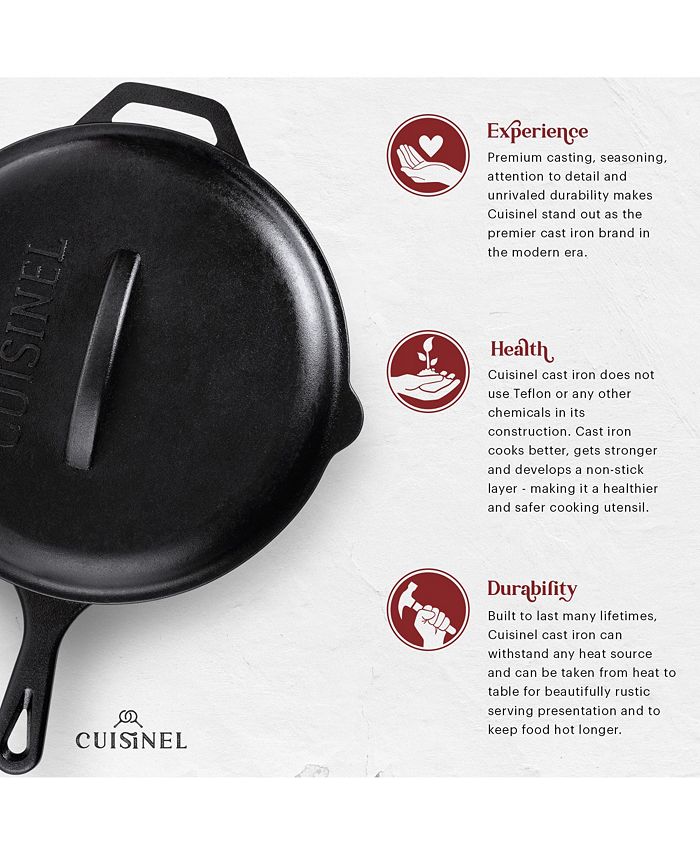 Cuisinel Cast Iron Skillet with Lid - 12"-inch Pre-Seasoned Covered ...
