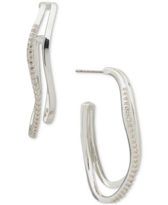Anne Klein Silver-Tone Pavé Double-Row Open Hoop Earrings - Macy's