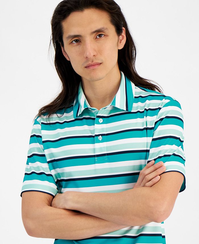 Club Room Mens Post Regular Fit Stripe Performance Tech Polo Shirt