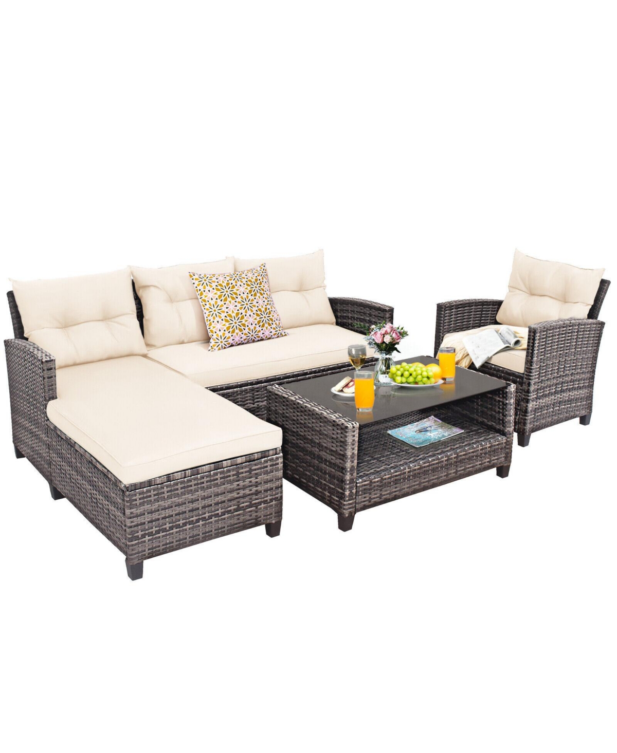 Click here for Sugift 4 Pieces Patio Rattan Furniture Set with Cu... prices