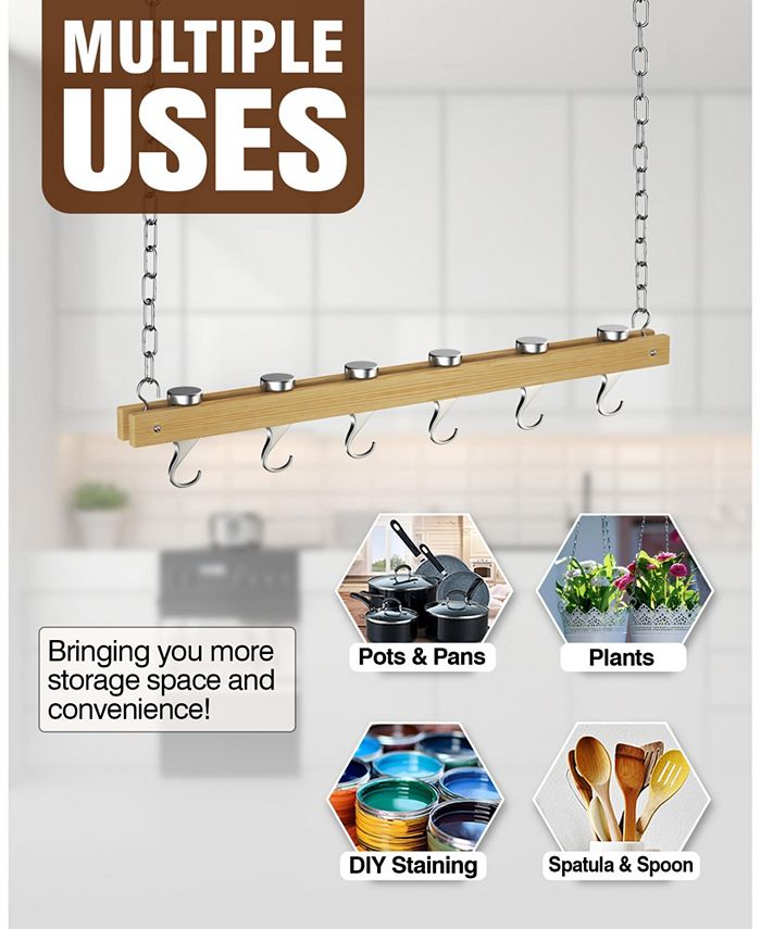 Cooks Standard , Single Bar, 36-Inch Ceiling Mounted Wooden Pot Rack ...