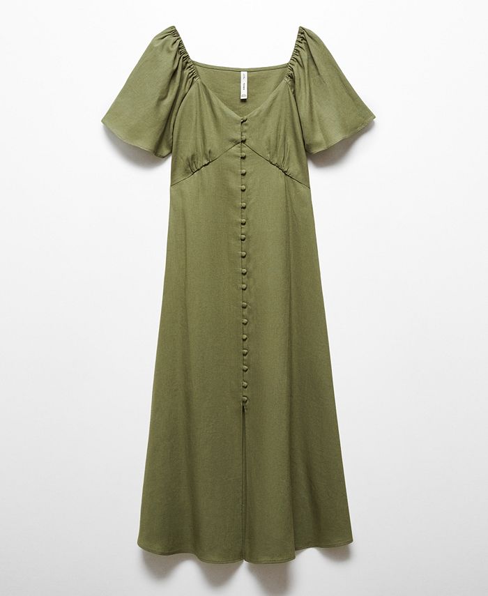 MANGO Women's Buttoned Linen-Blend Dress - Macy's