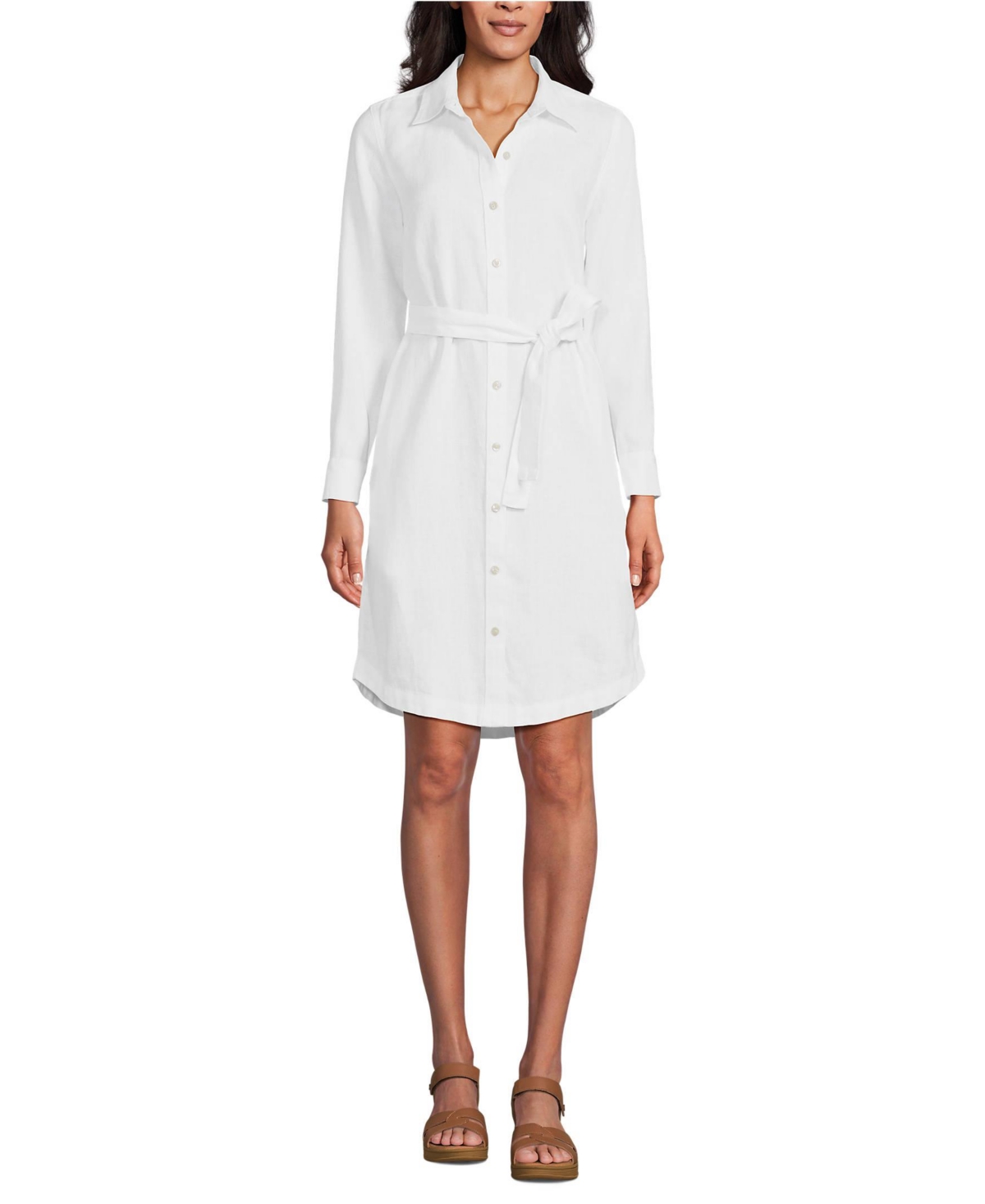 Click here for Lands End Womens Long Sleeve Linen Shirt Dress - W... prices
