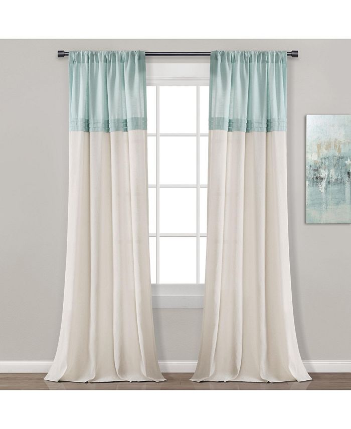 Lush Decor Farmhouse Faux Linen Colorblock Pleated Window Curtain ...