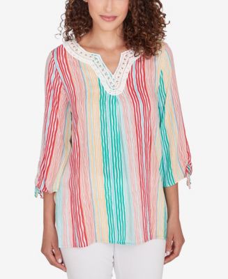 Ruby Rd. Petite Wavy Metallic Stripe Top - Macy's