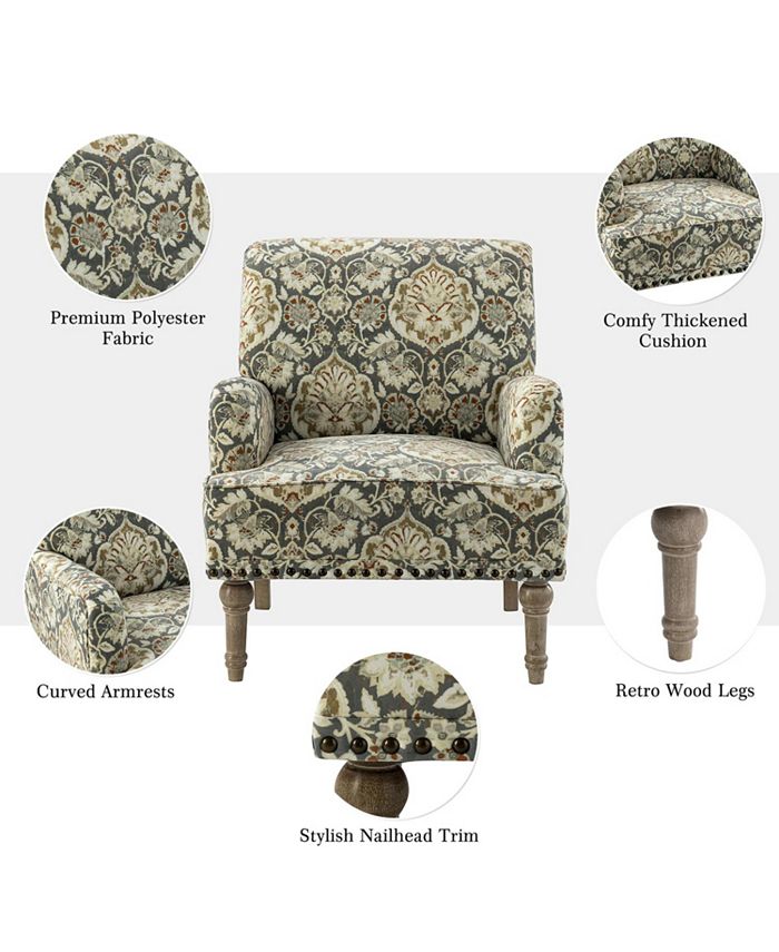 Hulala Home Montross Traditional Wooden Upholstered Armchair with Floral Patterns - Macy's
