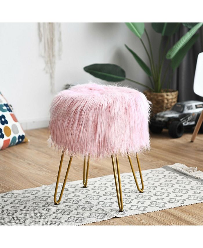 Slickblue Faux Fur Vanity Stool Chair with Metal Legs for Bedroom and ...