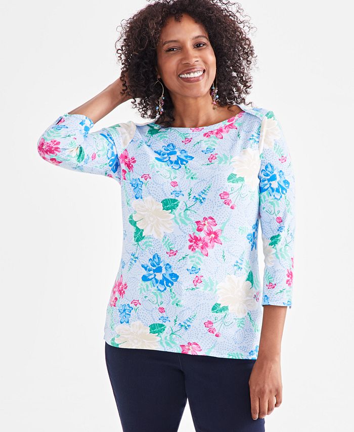 Style & Co Petite Floral-Print Pima Knit Top, Created for Macy's - Macy's