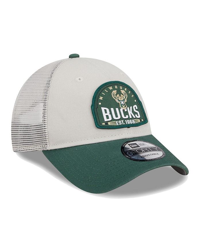 New Era Men's Khaki/Hunter Green Milwaukee Bucks Throwback Patch ...