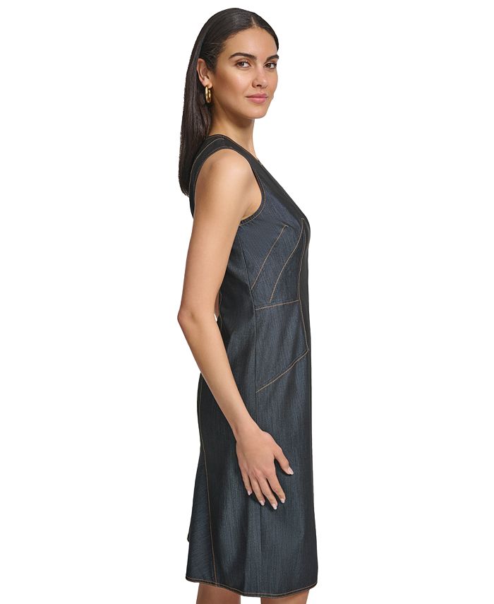 Calvin Klein Women's Crewneck Sleeveless Denim Sheath Dress - Macy's