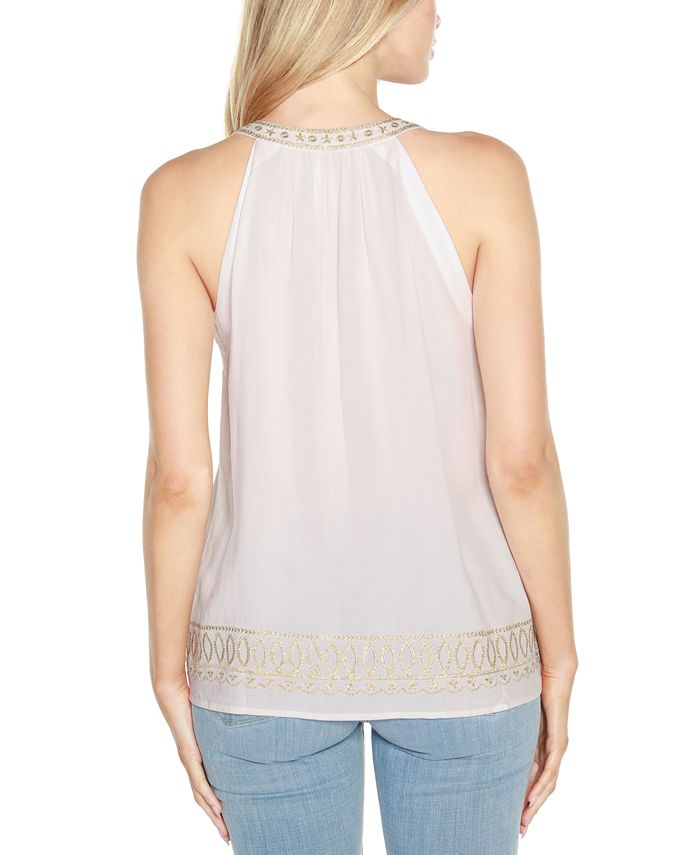 Belldini Women's Lurex Embroidered Keyhole Tank - Macy's