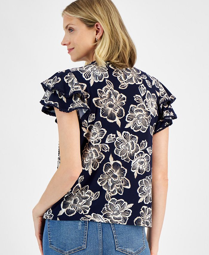 Nautica Jeans Women's Batik Rose Flutter-Sleeve Top - Macy's