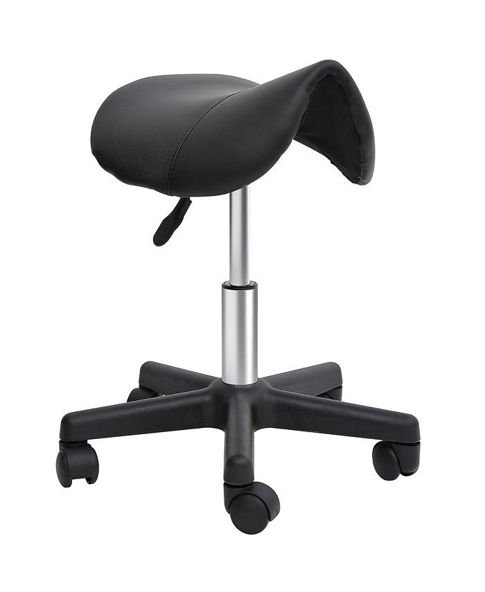HOMCOM Adjustable Hydraulic Rolling Salon Stool Swivel Saddle Stool Spa ...