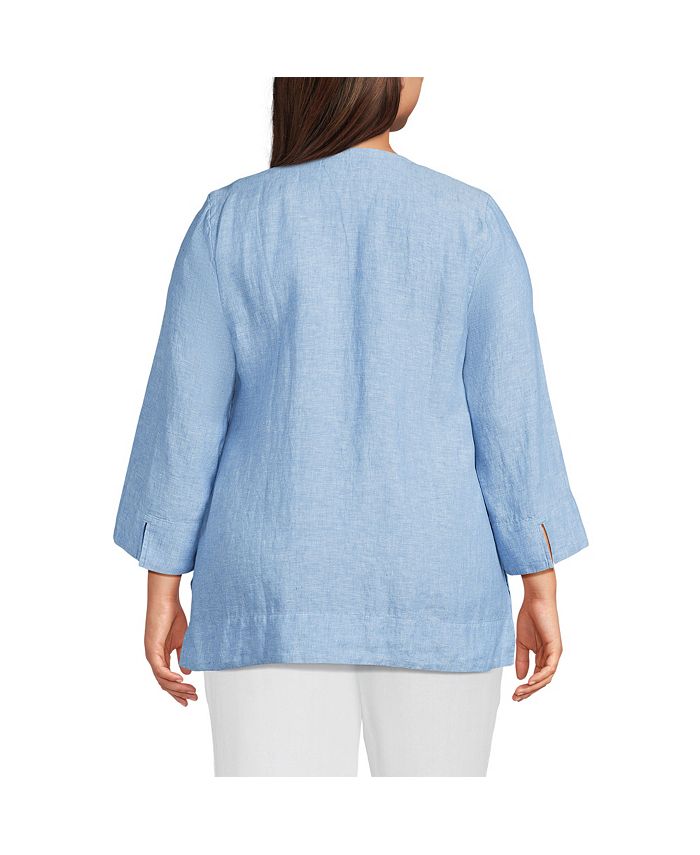 Lands' End Plus Size Linen Split Neck Tunic Top - Macy's