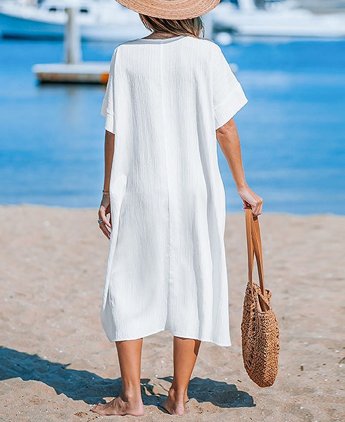 CUPSHE Women's White Dolman Sleeve Loose Fit Maxi Cover-Up Beach Dress - Macy's