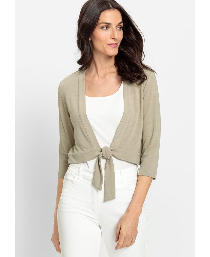 Olsen Women's 3/4 Sleeve Tie Waist Cropped Cardigan - Macy's