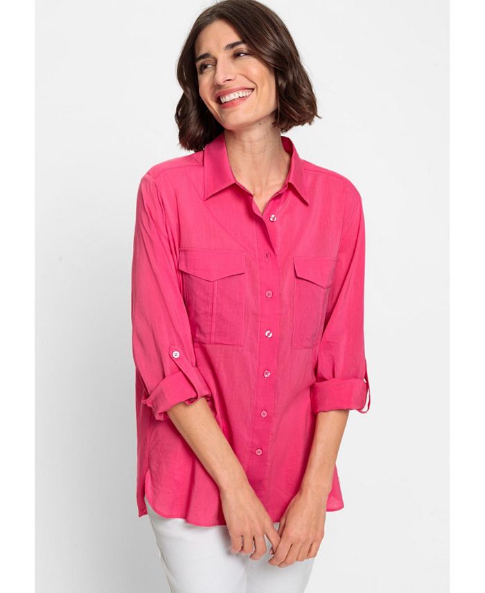 Olsen Women's Cotton Viscose Long Sleeve Shirt - Macy's