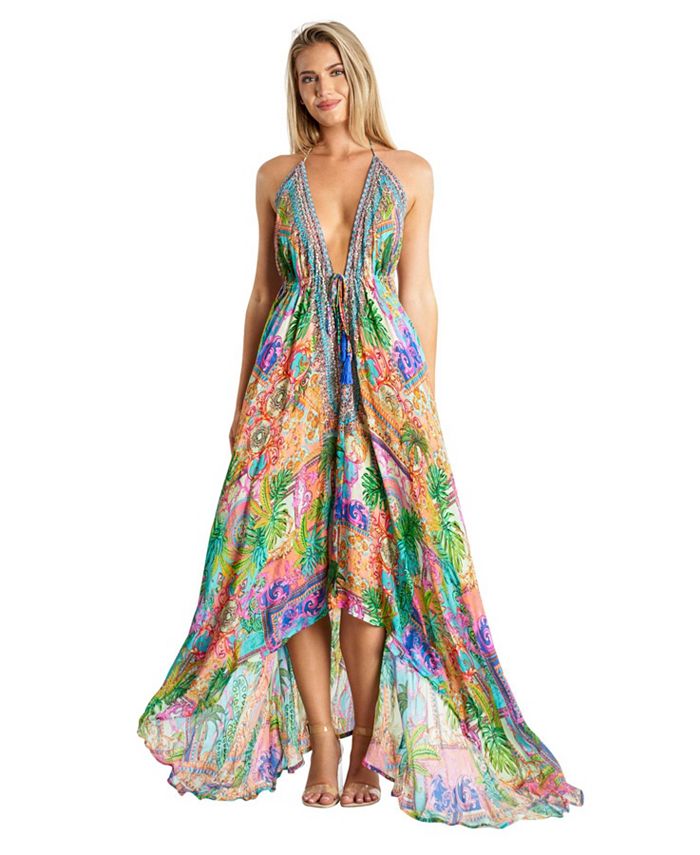 La Moda Clothing Women's Maxi Tropical Print Halterneck Dress - Macy's