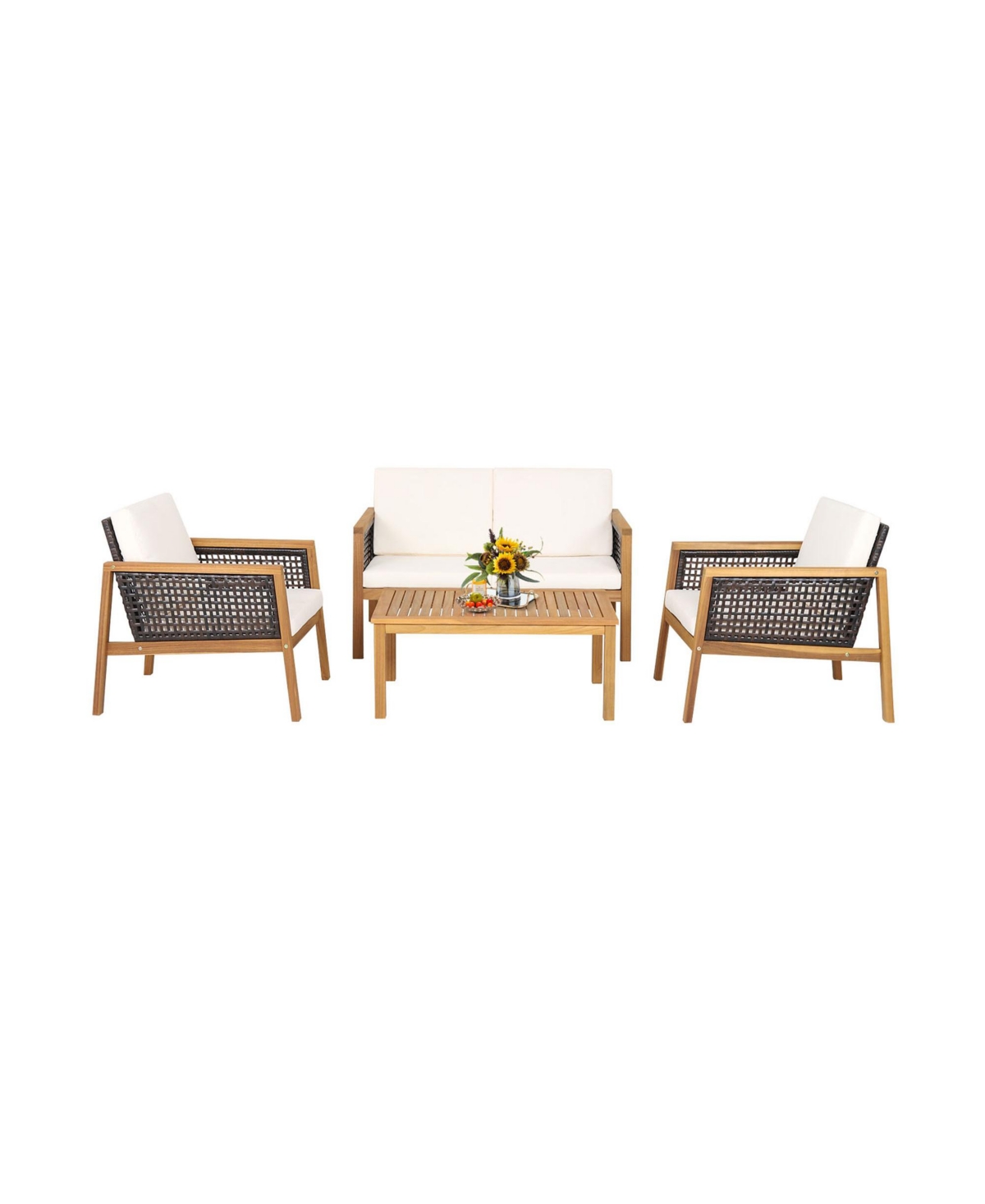 Click here for Gymax 4PCS Patio Acacia Wood Furniture Set Pe Ratt... prices