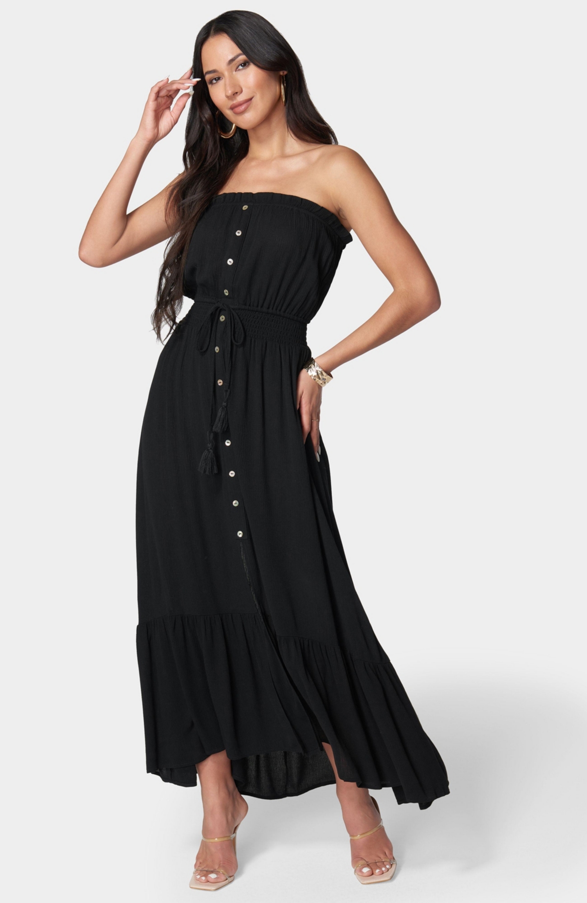 Click here for Bebe Womens Strapless Maxi Dress - Black prices