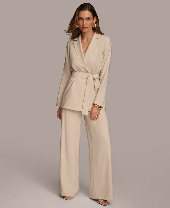 Donna Karan New York Donna Karan Womens Tie Front Jacket And Wide Leg