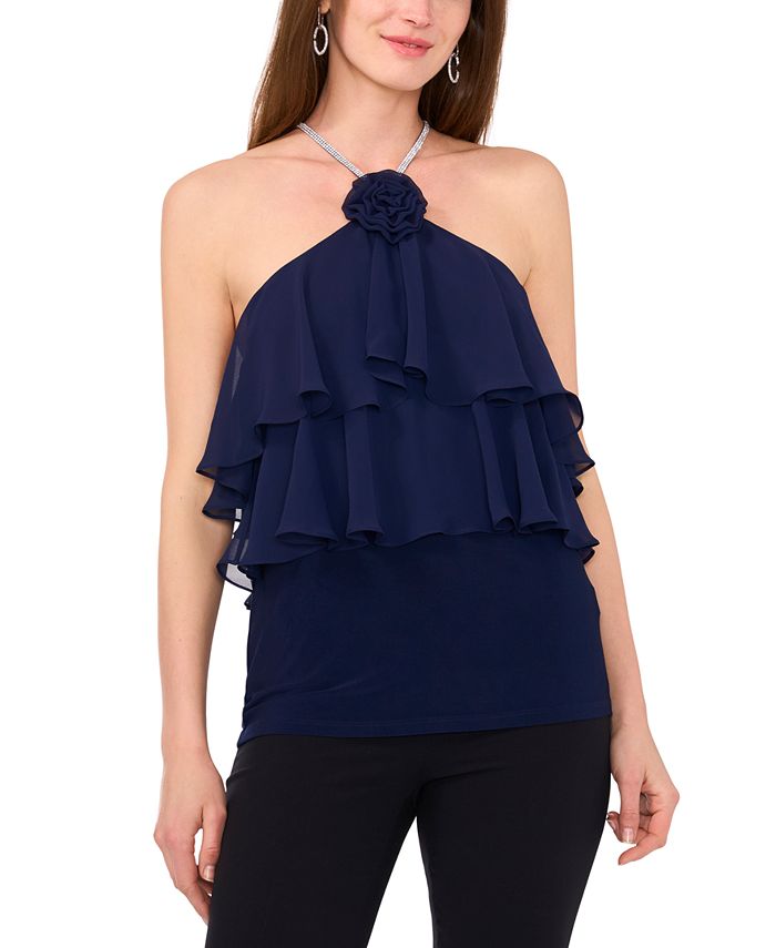 MSK Women's Embellished Tiered Halter Top - Macy's