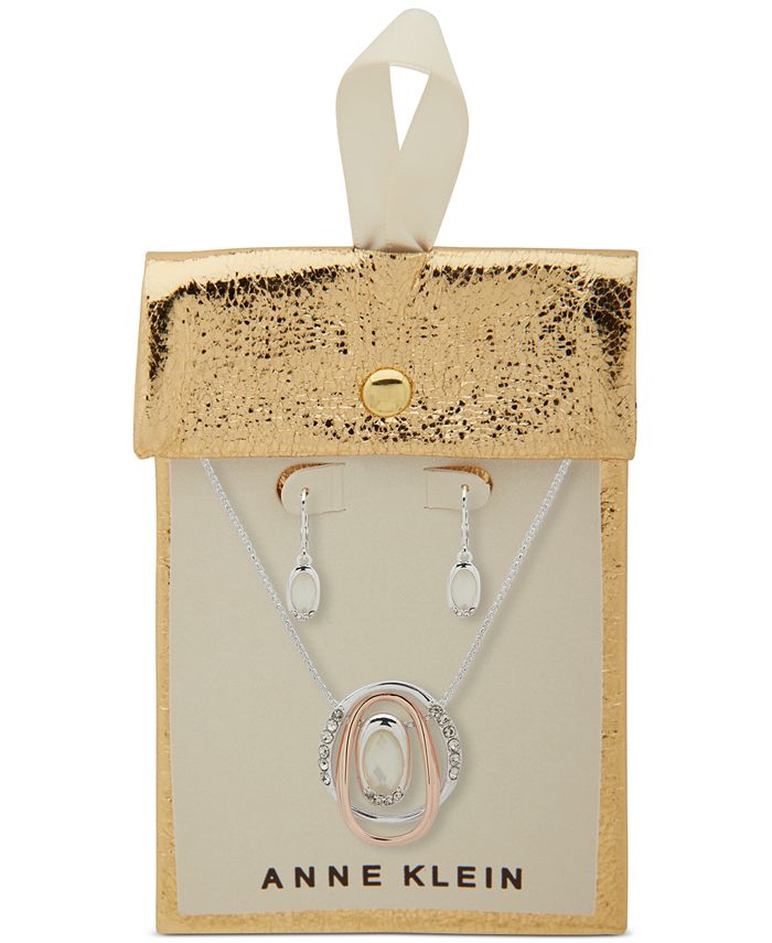 Anne Klein Two-Tone Pavé & Stone Orbital Pendant Necklace & Drop ...