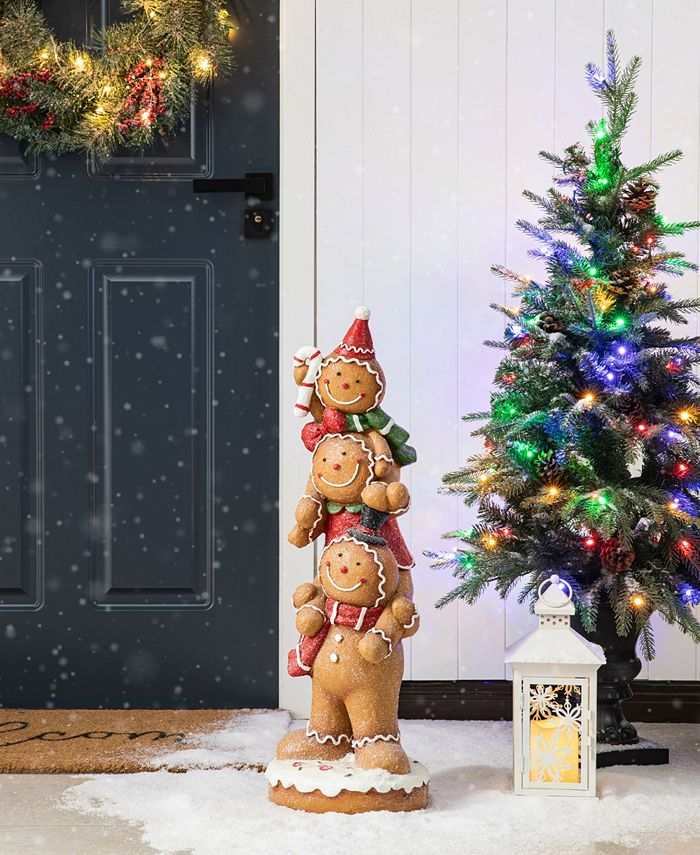 Glitzhome 29.25"H Christmas MGO Stacked Gingerbread Man Porch Decor ...