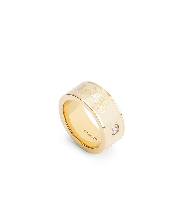 COACH Faux Stone Signature Horse Carriage Band Ring - Macy's