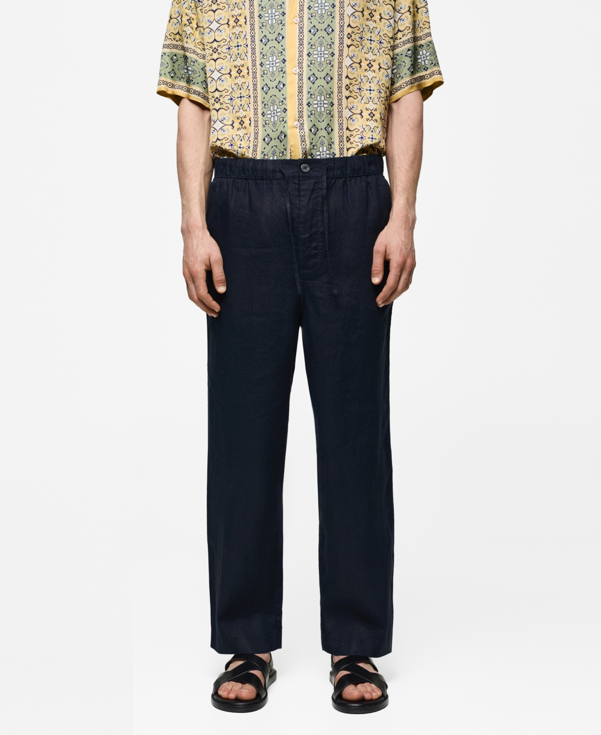 Click here for Mango Mens 100 Linen Drawstring Pants - Navy prices