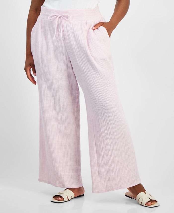 JM Collection Plus Size Gauze Drawstring Pants, Created for Macy's - Macy's