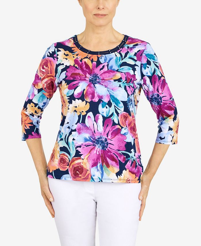 Alfred Dunner Women's Floral Splash Double Strap Top - Macy's