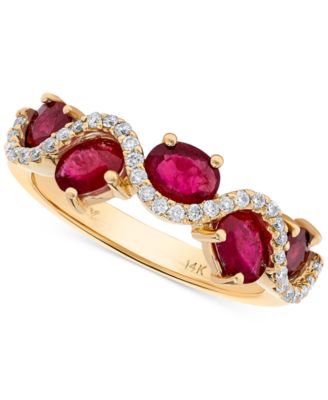 Ruby (2-1/2 ct. t.w.) & Diamond (1/5 ct. t.w.) Wavy Ring in 14k Gold - Macy's