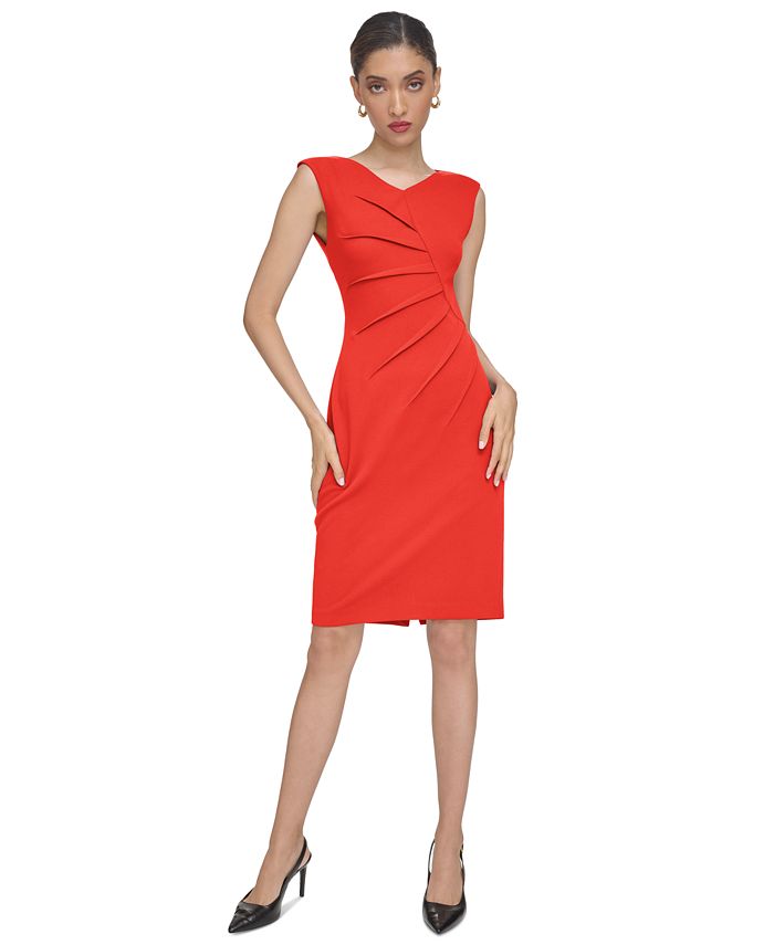 Calvin Klein Women's V-Neck Draped Scuba-Crepe Sheath Dress - Macy's