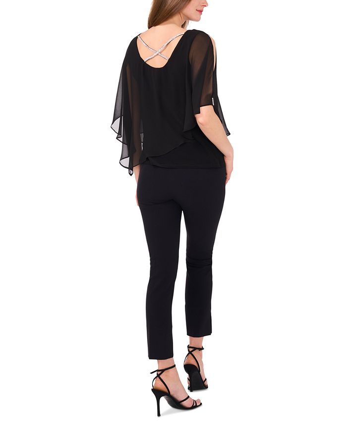 MSK Women's Rhinestone-Trim Overlay Top - Macy's