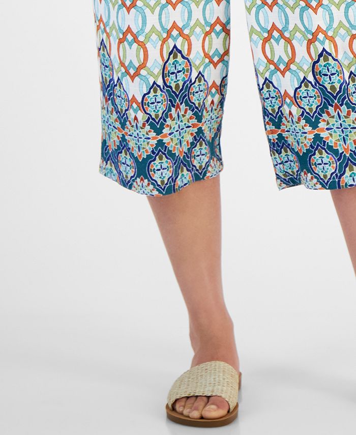 JM Collection Petite Border-Print Pull-On Cropped Pants, Created for ...