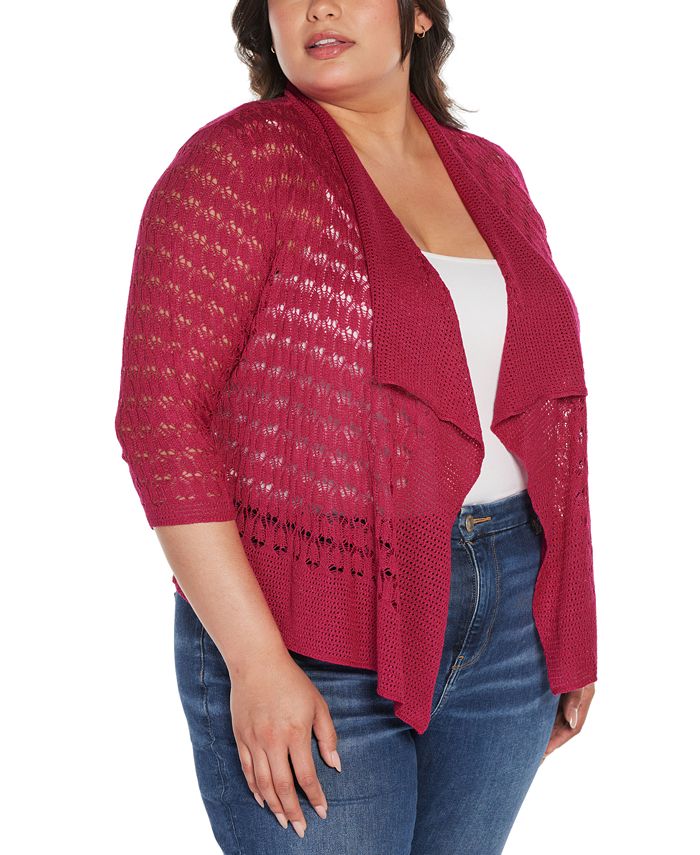 Belldini Plus Size Pointelle Stich Flowy Open Cardigan Sweater - Macy's