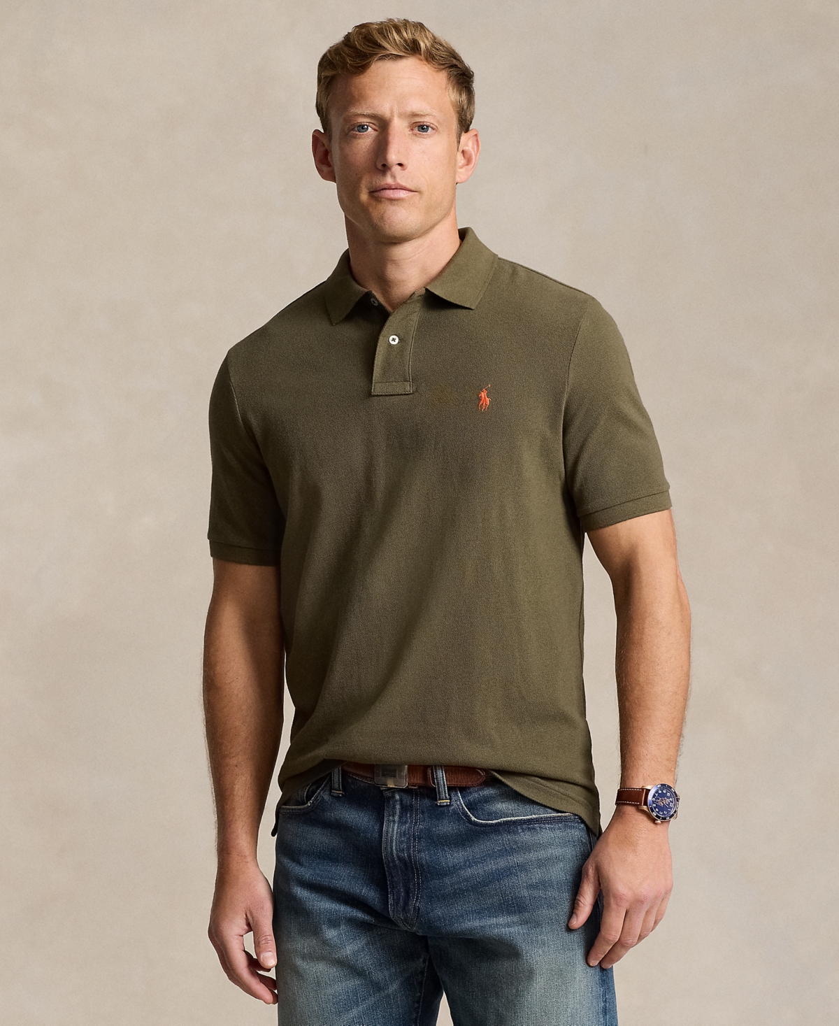 Polo Ralph Lauren Mens Classic-Fit Mesh Polo Shirt - Canopy Olive